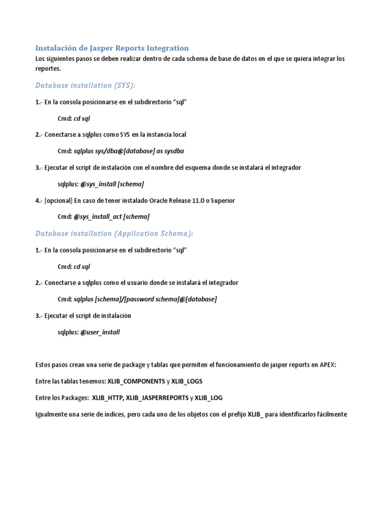Instalación Jasper Reports en APEX | PDF | SQL | Archivo de computadora