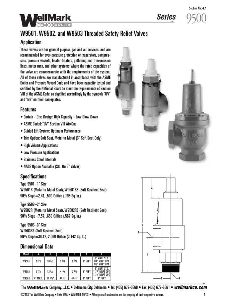 Wellmark Cemco Major Safety Relief Valves 9500 | PDF | Gases ...