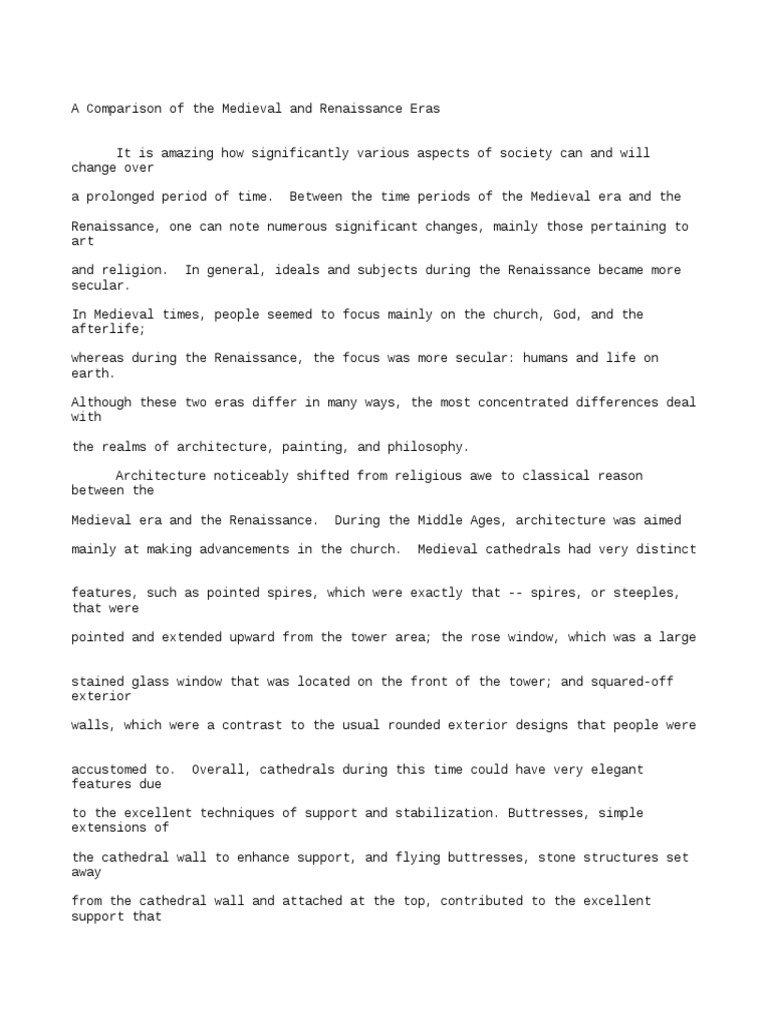 A Comparison of The Medieval and Renaissance Eras | PDF | Renaissance ...