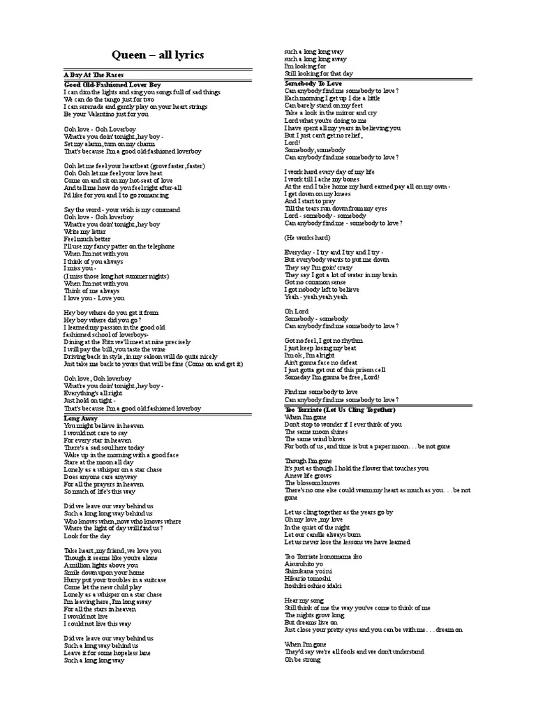 Queen Lyrics | PDF | Love | Nature