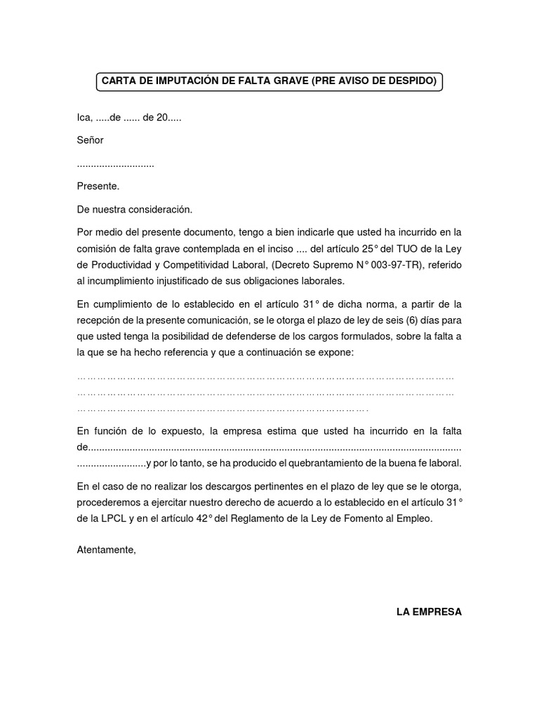 Carta de Imputación de Falta Grave | PDF