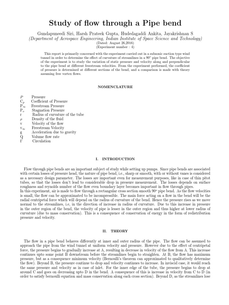 Pipe Bend Experiment | PDF | Fluid Dynamics | Pressure