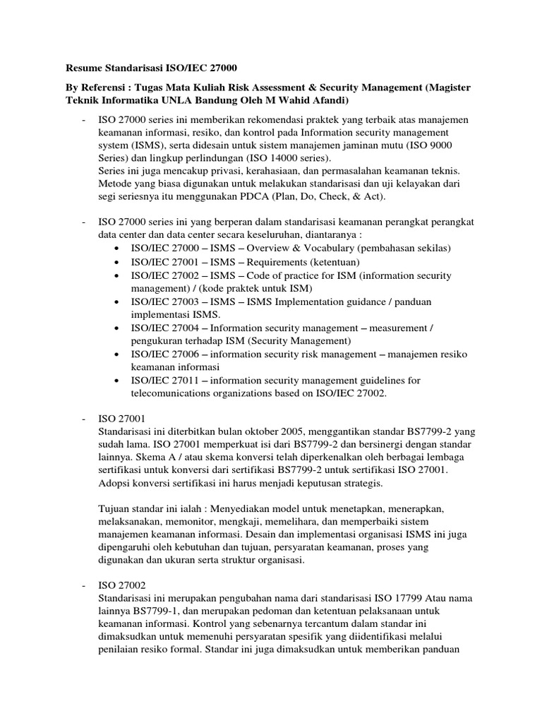 Resume Standarisasi ISO 27000 | PDF