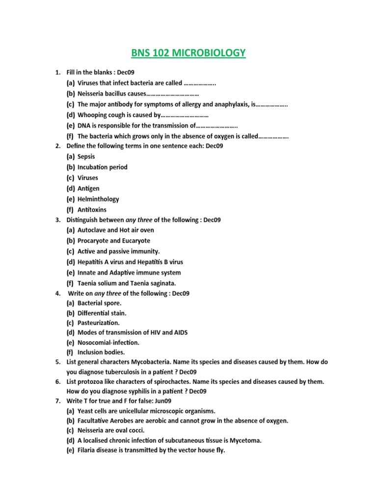 Microbiology Exam Questions and Answers | PDF | Infection | Bacteria