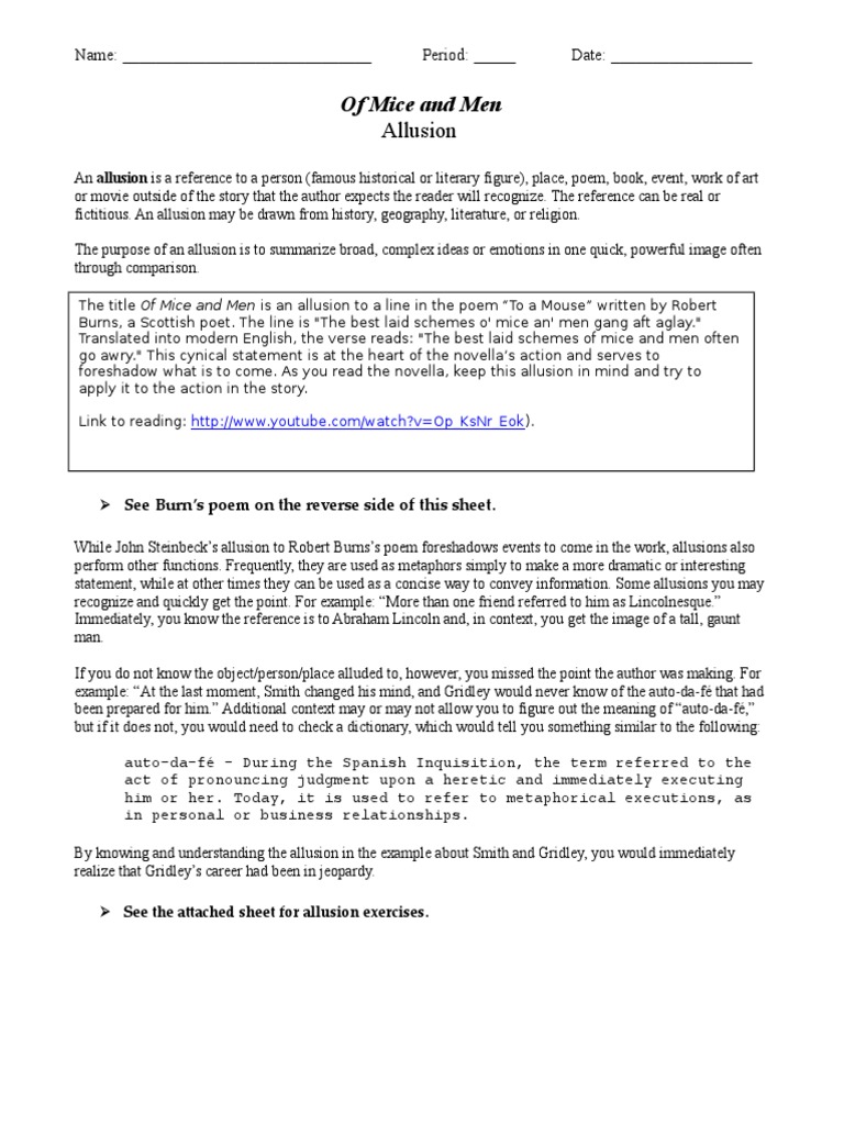 Omam Allusion Worksheet | PDF | Thou | Poetry