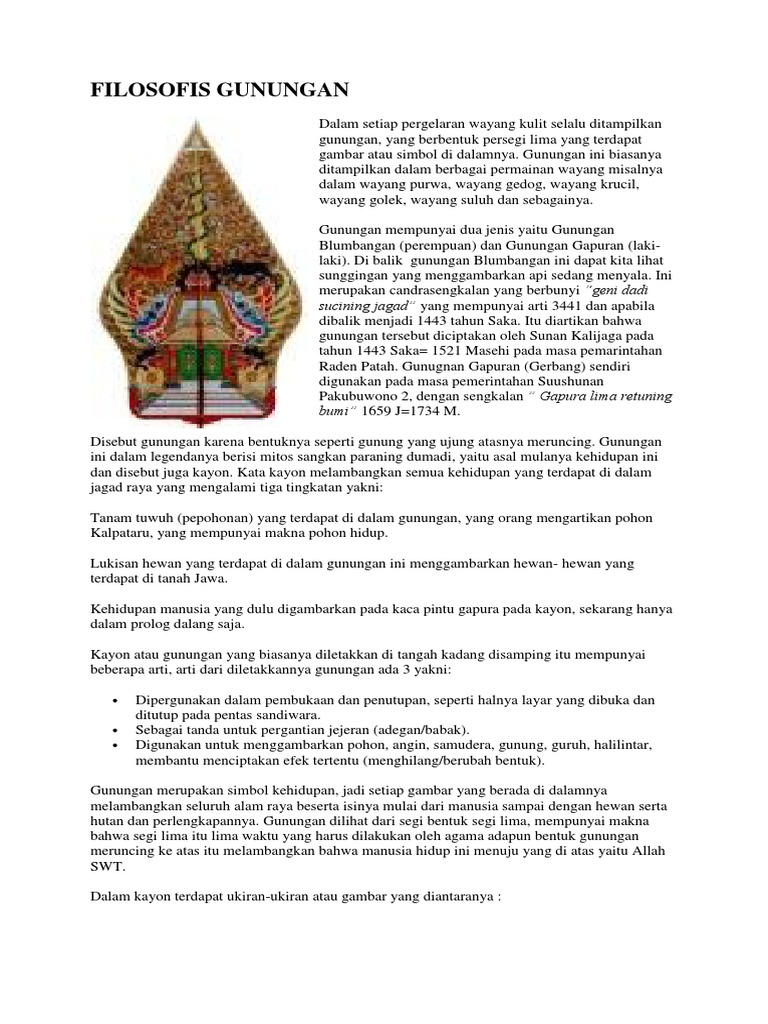 Makna dan Filosofi Gunungan Wayang | PDF | Agama & Spiritualitas
