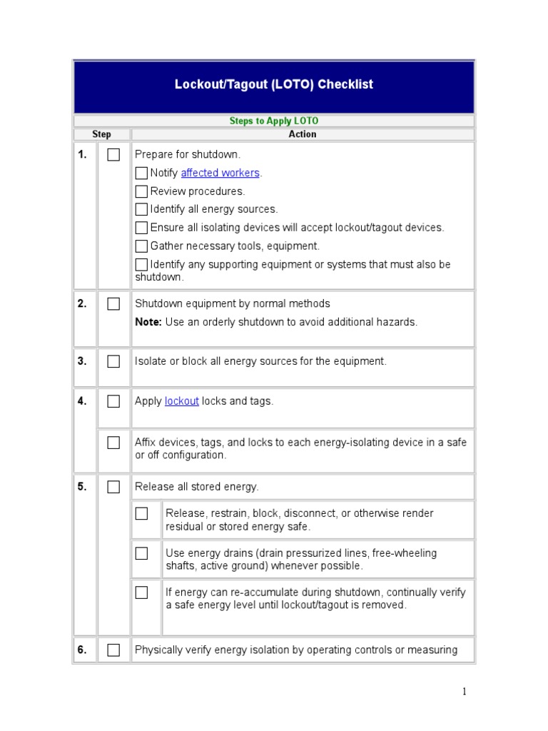 Sand 2009-0818 P LOTO Checklist | PDF