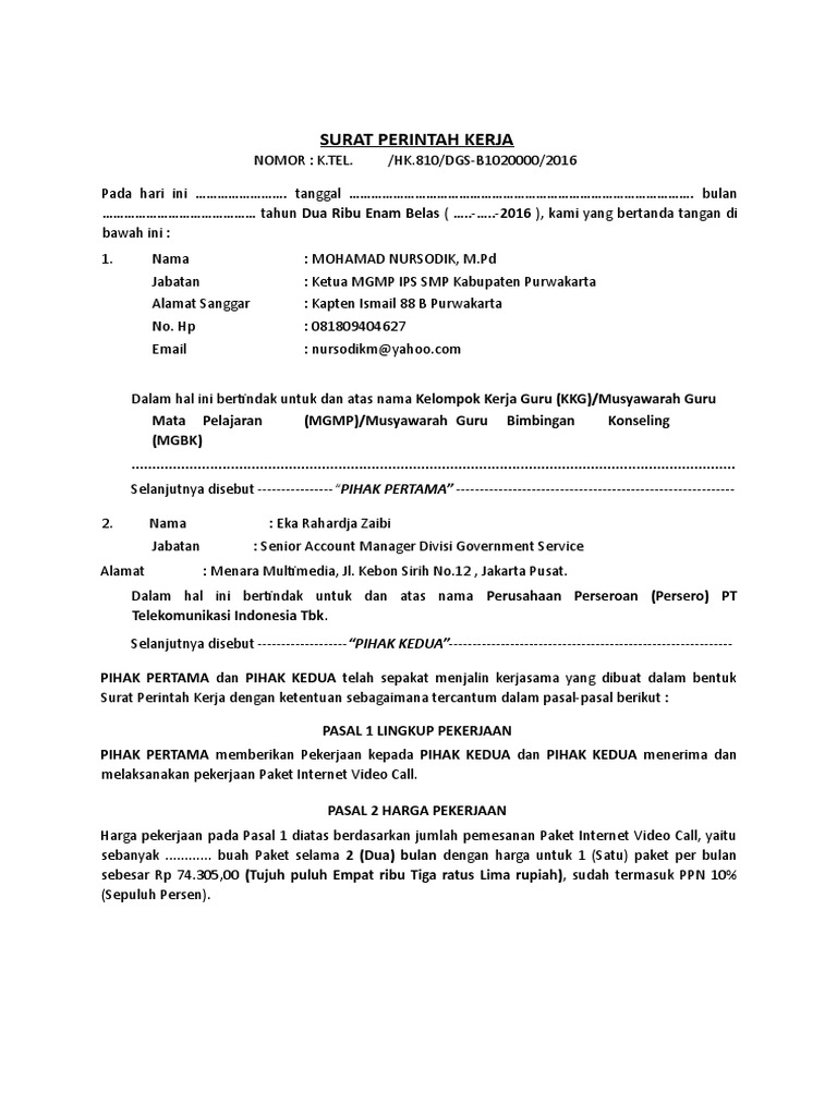 Lampiran 2 Format SPK Telkom | PDF | Pengelolaan Keuangan & Uang