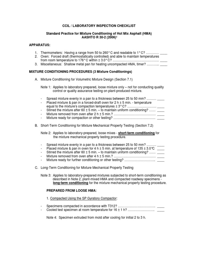Laboratory Inspection Checklist for HMA | PDF | Applied And ...