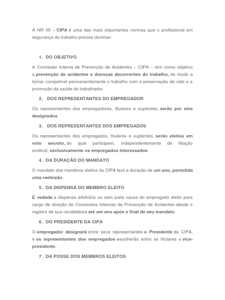 Análise detalhada dos principais pontos da Norma Regulamentadora NR 05 ...