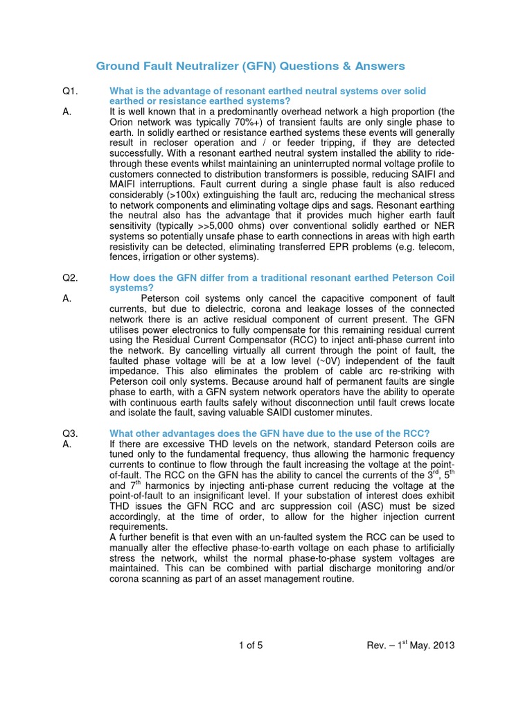 Ground Fault Neutralizer (GFN) Questions & Answers: RD TH TH | Download ...