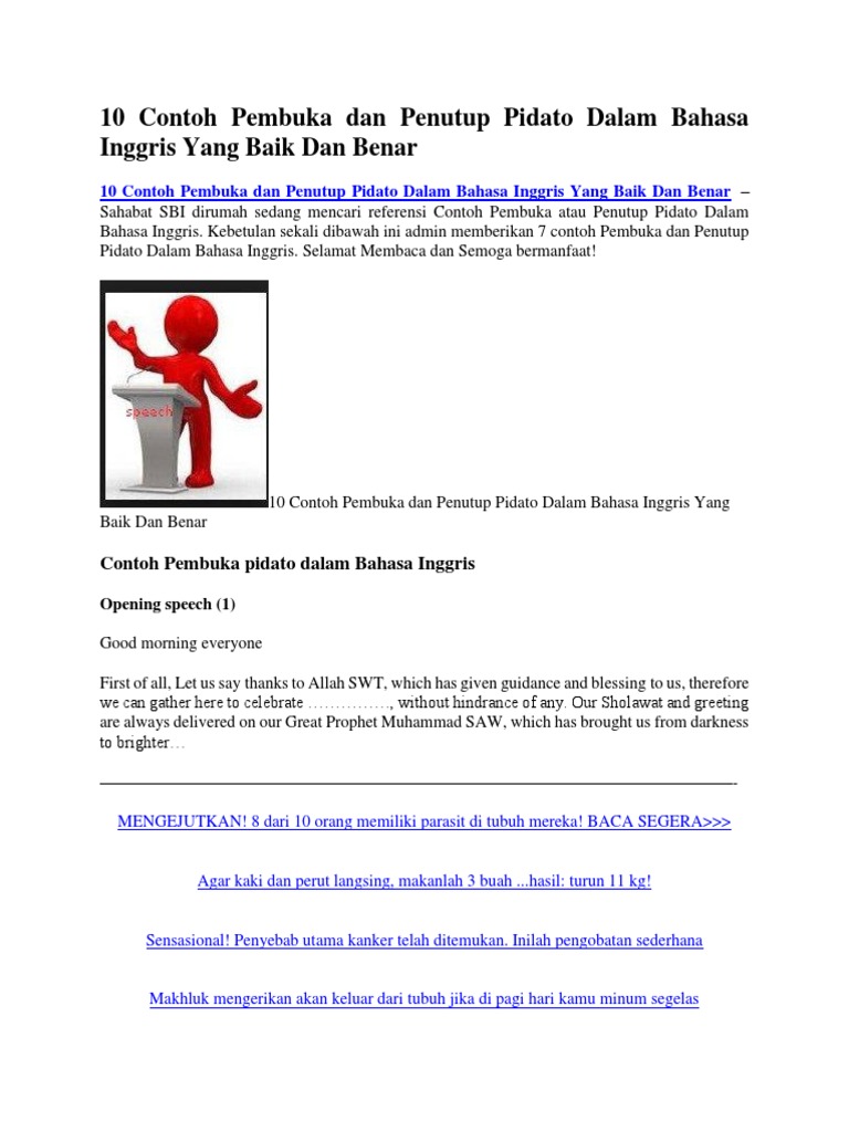 10 Contoh Pembuka Dan Penutup Pidato Dalam Bahasa Inggris Yang Baik Dan ...