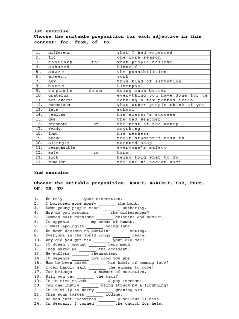 English Exercises - Prepositions - Idioms | PDF