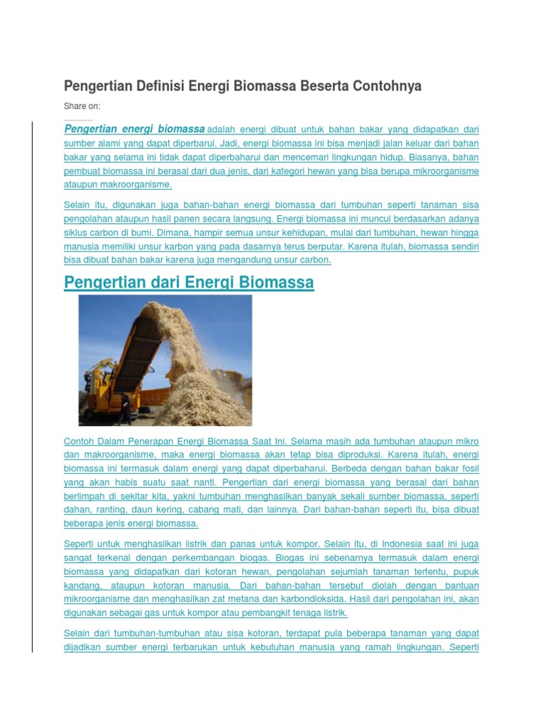 Definisi dan Contoh Energi Biomassa | PDF
