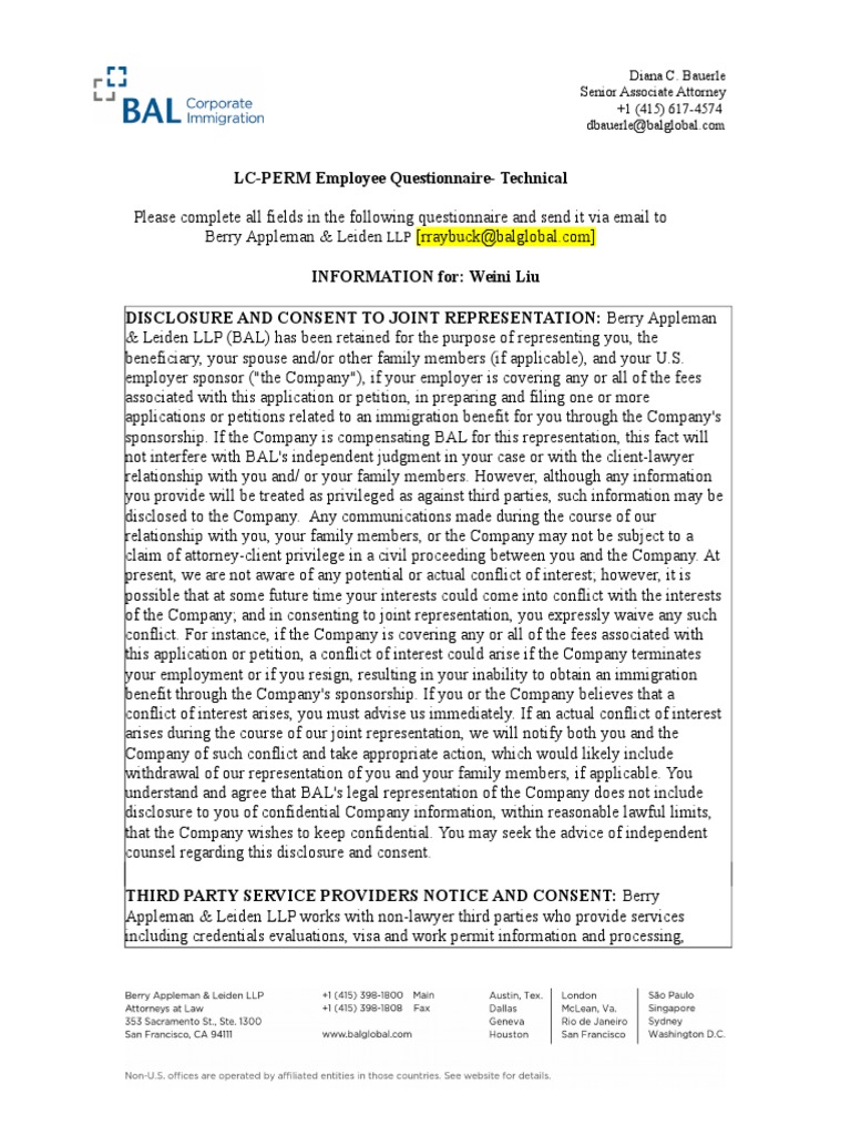 PERM Questionnaire | PDF | Privacy | Personally Identifiable Information