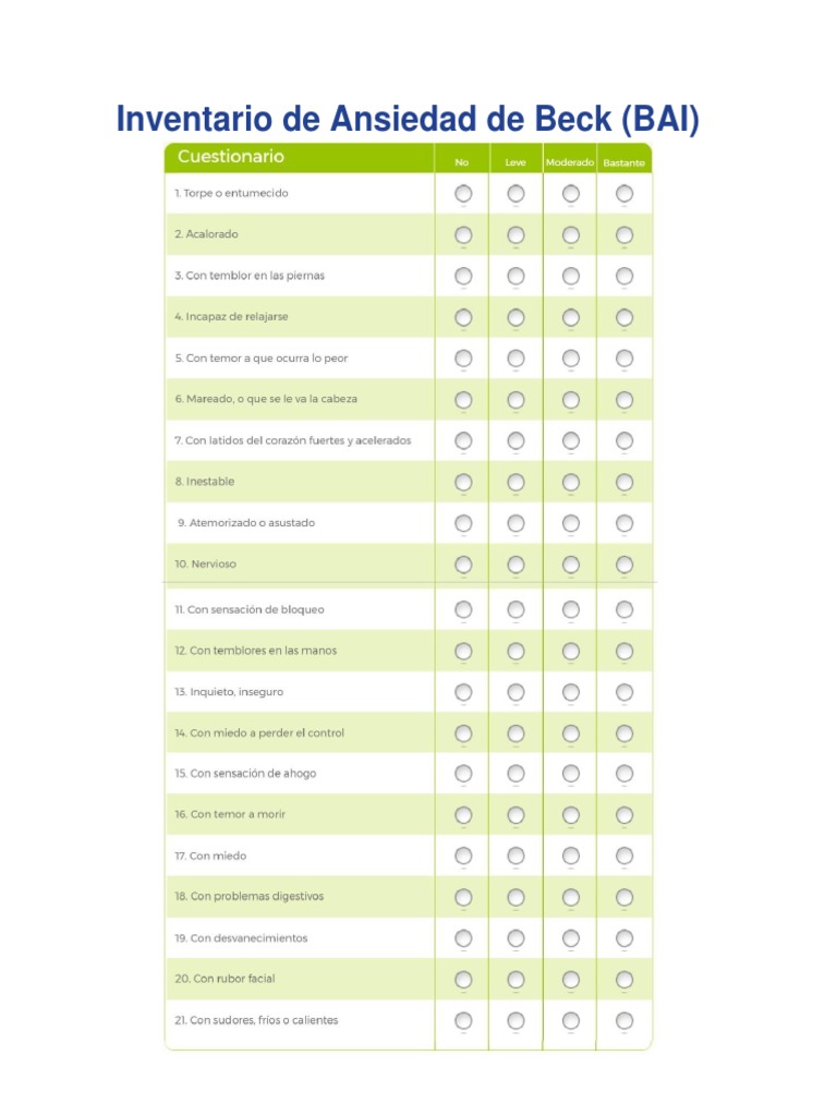 Inventario de Ansiedad de Beck | PDF