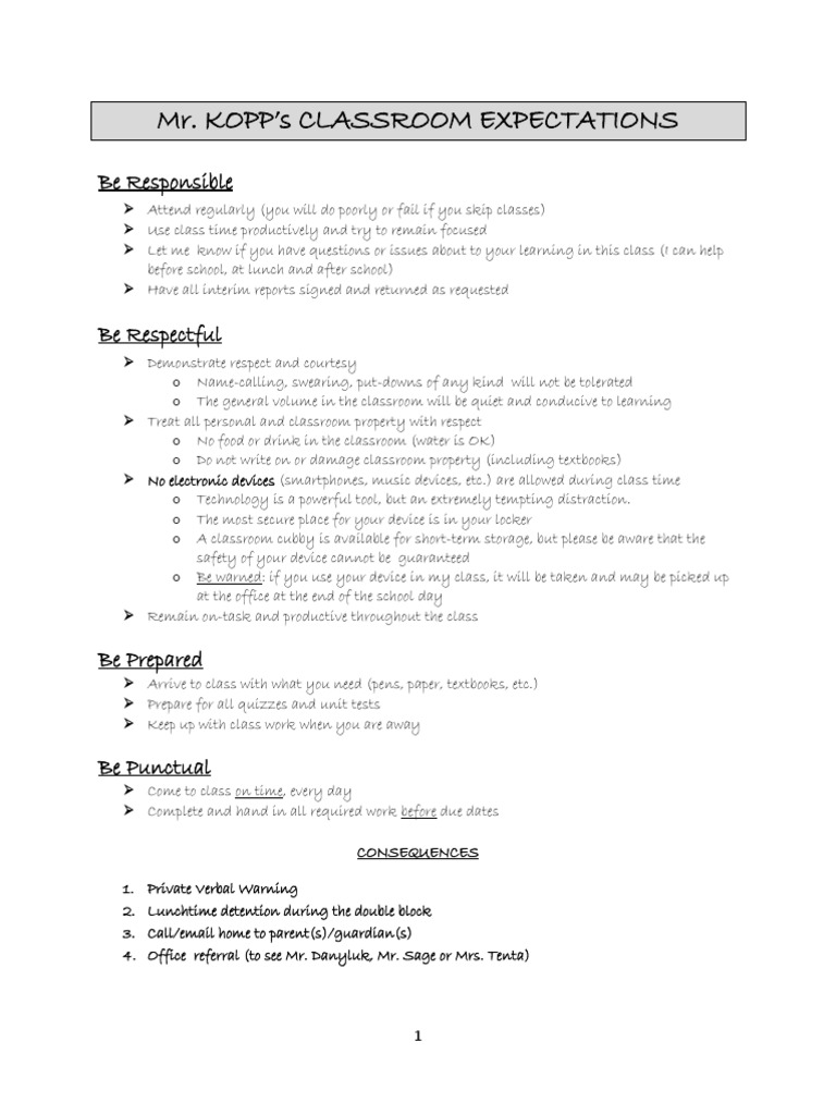 Expectations and Procedures | PDF | Classroom | Teaching And Learning