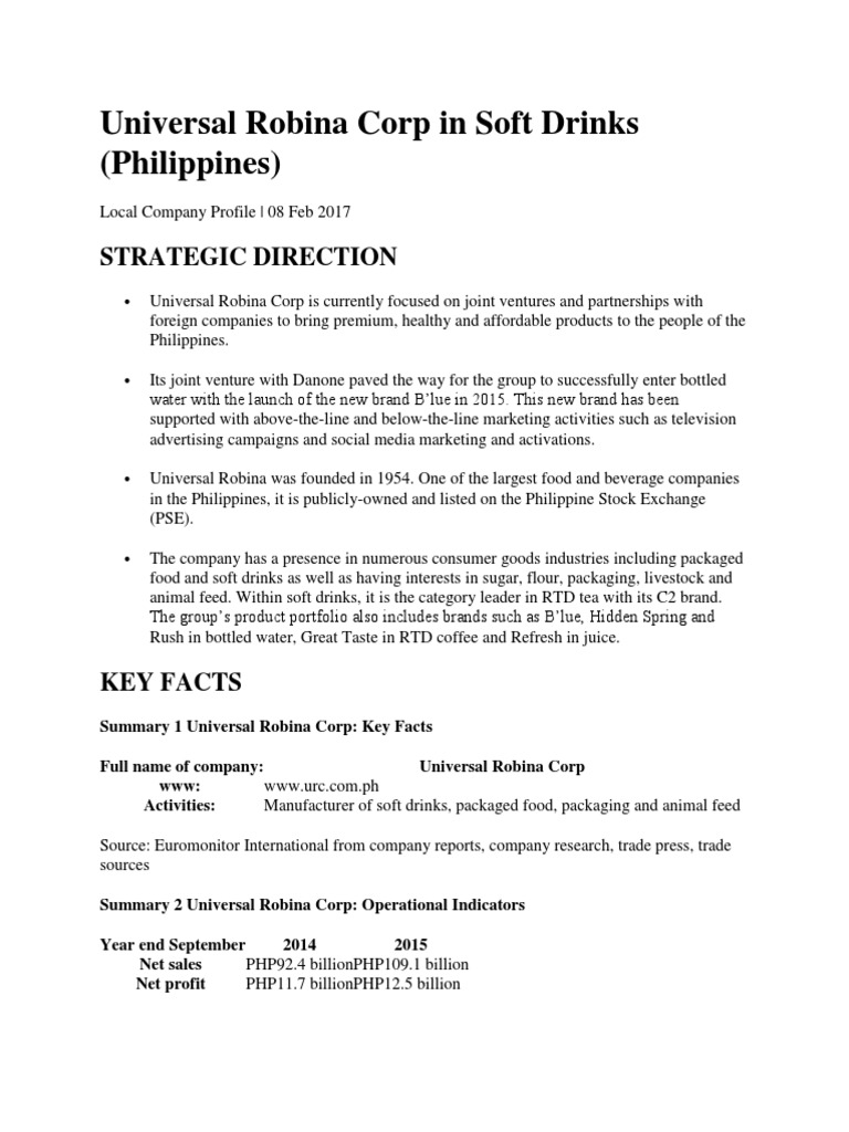 Universal Robina Corp in Soft Drink1 | PDF | Bottled Water | Drink