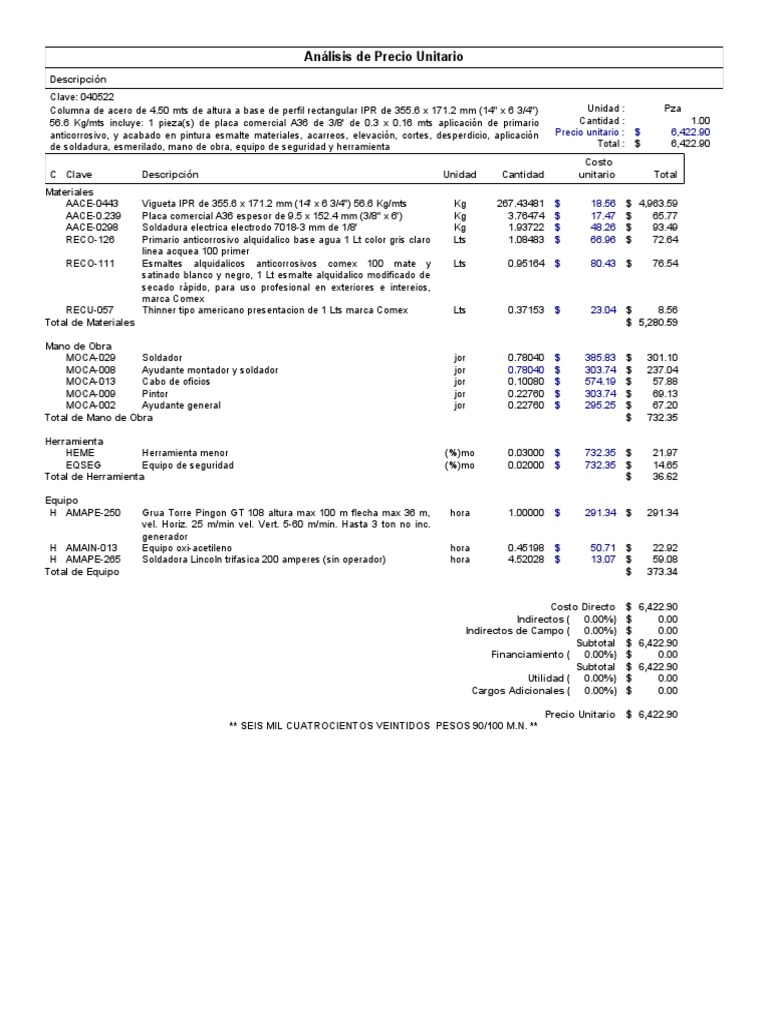 Análisis de Precio Unitario | PDF | Soldadura | Construcción