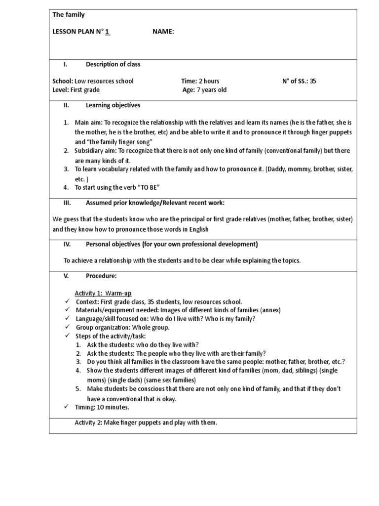 Lesson Plan Family | PDF | Lesson Plan | Cognitive Science