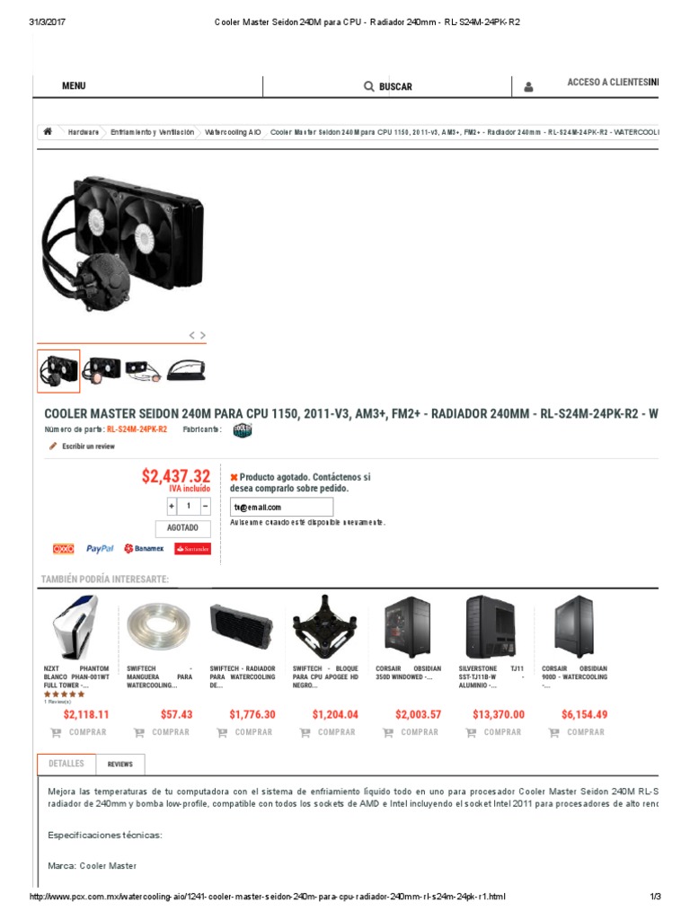 Cooler Master Seidon 240M para CPU - Radiador 240mm - RL-S24M-24PK-R2 ...