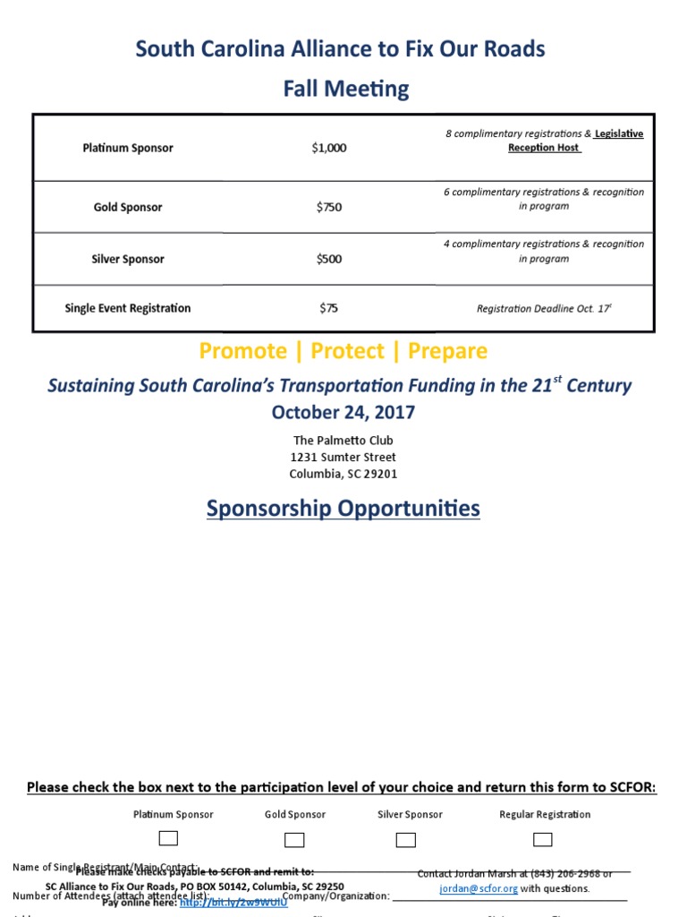 Sponsorship/Registration Form | PDF | South Carolina | Business