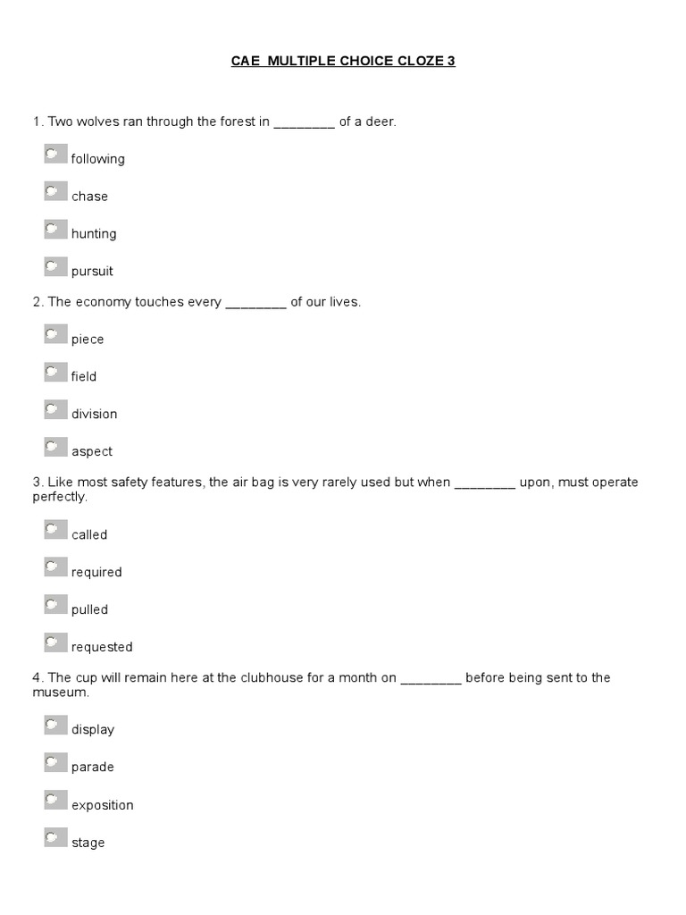 Multiple Choice Cloze 3 CAE | PDF