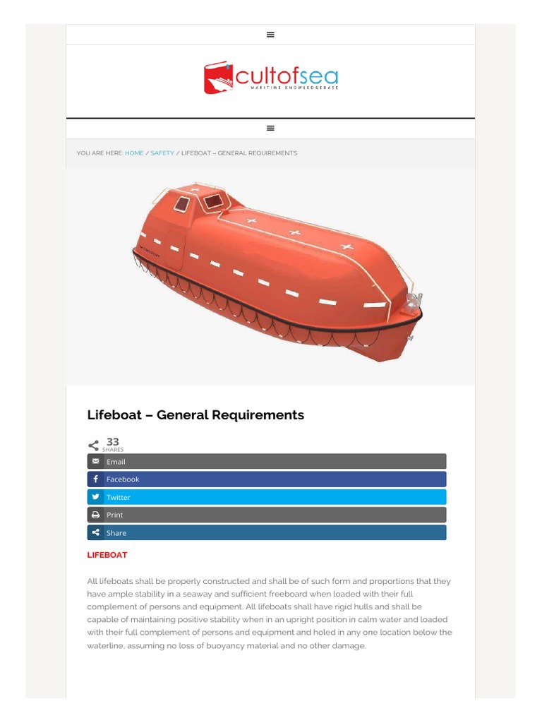 Lifeboat - General Requirements | PDF | Oil Tanker | Ships