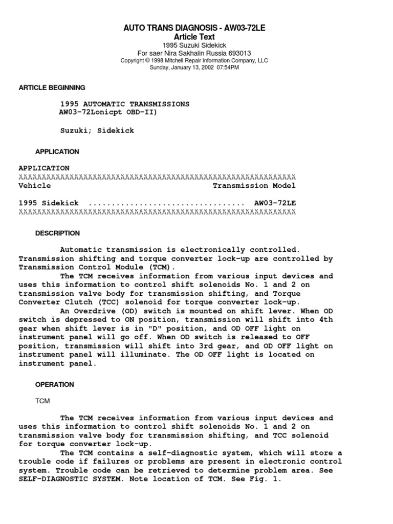 Auto Trans Diagnosis - Aw03-72Le Article Text | PDF | Automatic ...