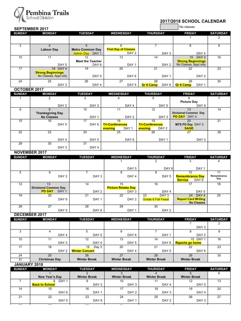 2017-18 School Calendar | PDF