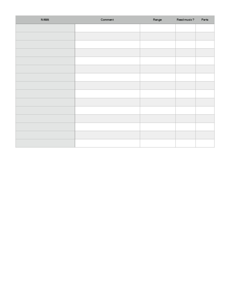 Audition Sheet 1245 Pdf
