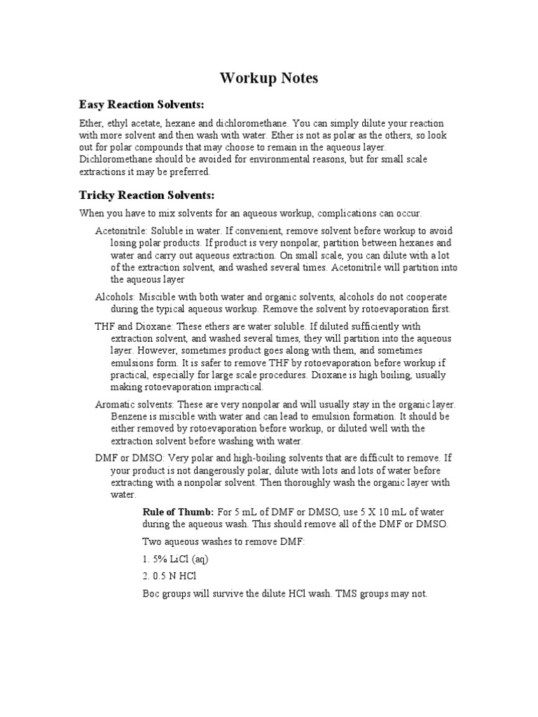 Workup Notes | PDF | Solvent | Salt (Chemistry)