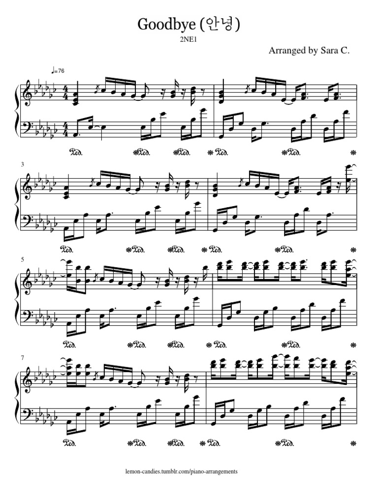 2ne1 - Goodbye (Piano Sheet Music) | PDF