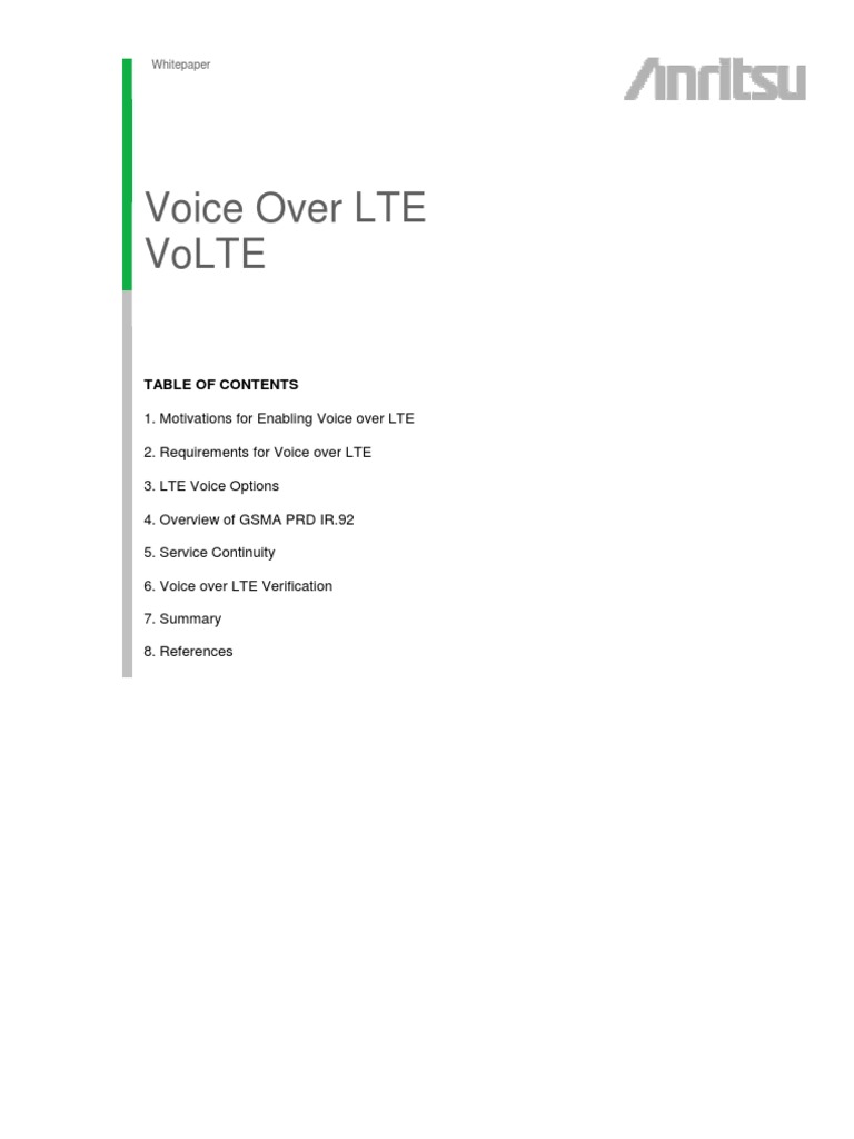 Voice Over LTE Volte: Whitepaper | PDF