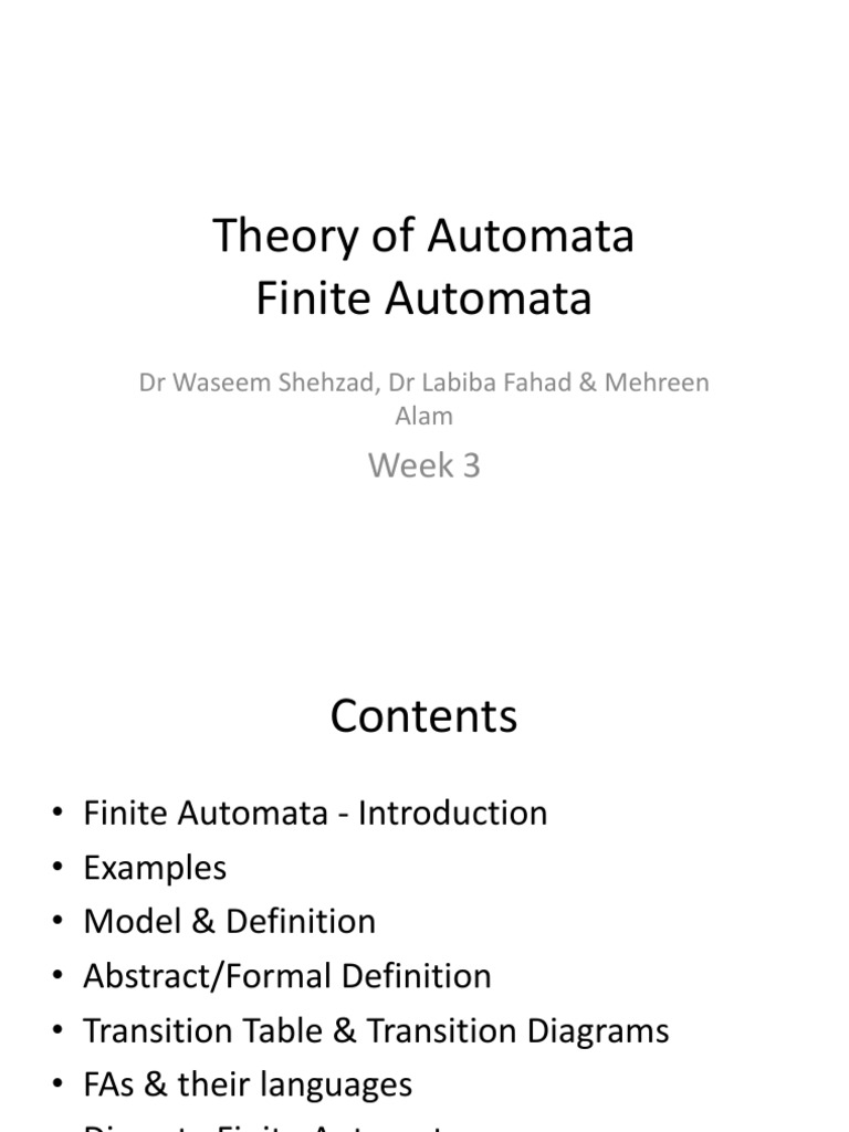 Lec 03-Finite Automata | PDF | Automata Theory | Applied Mathematics
