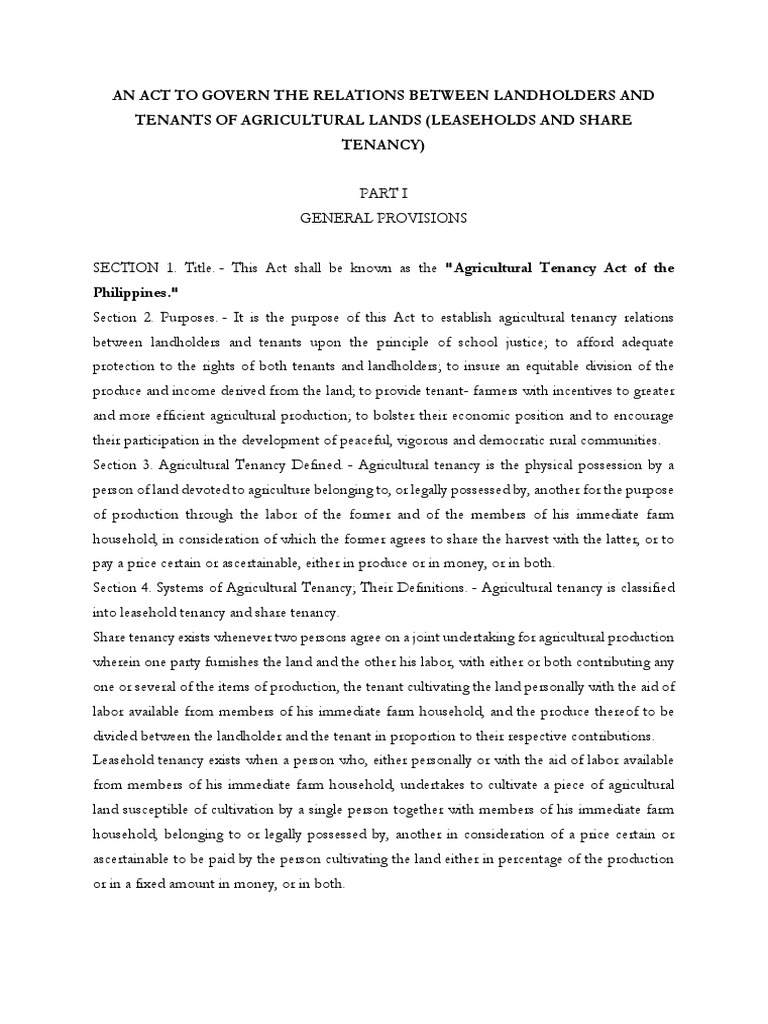 Agricultural Tenancy Act | PDF | Leasehold Estate | Lease