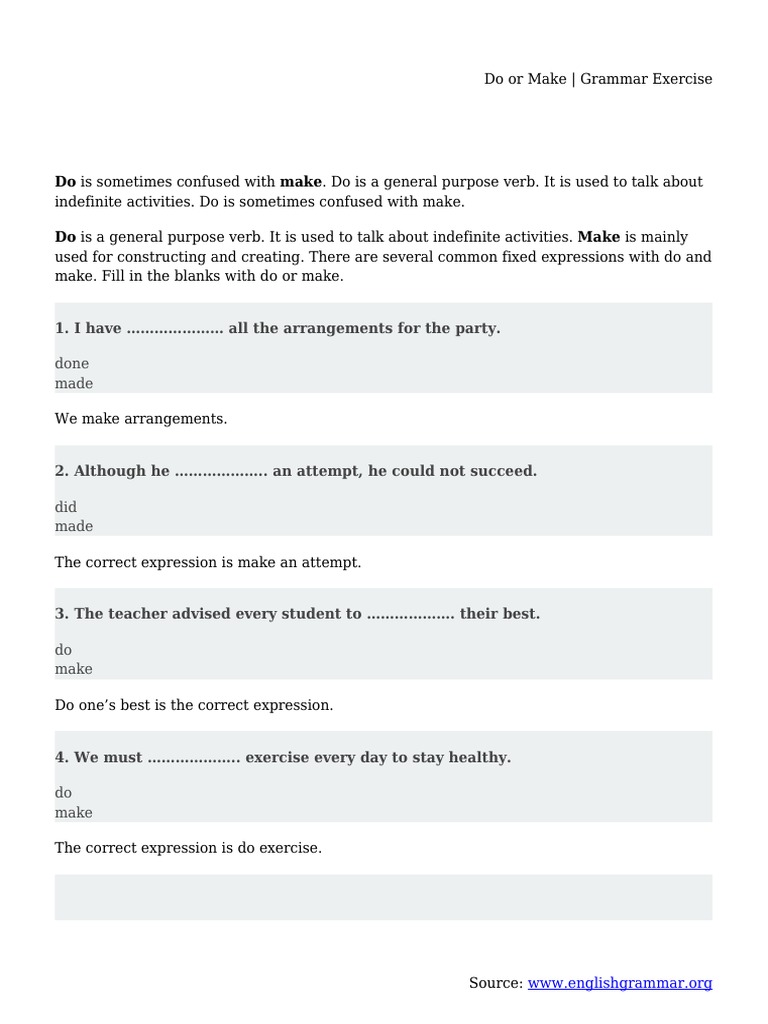 Do or Make - Grammar Exercise | PDF | Self-Improvement