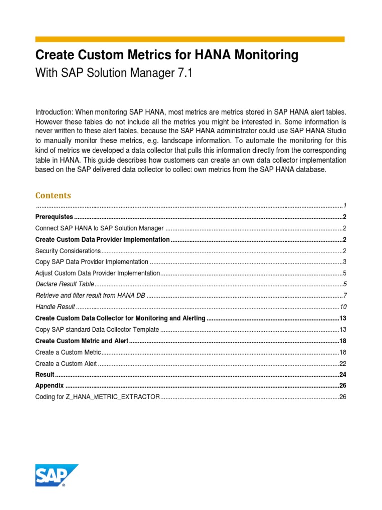 Create Custom Metrics For HANA Monitoring: With SAP Solution Manager 7. ...