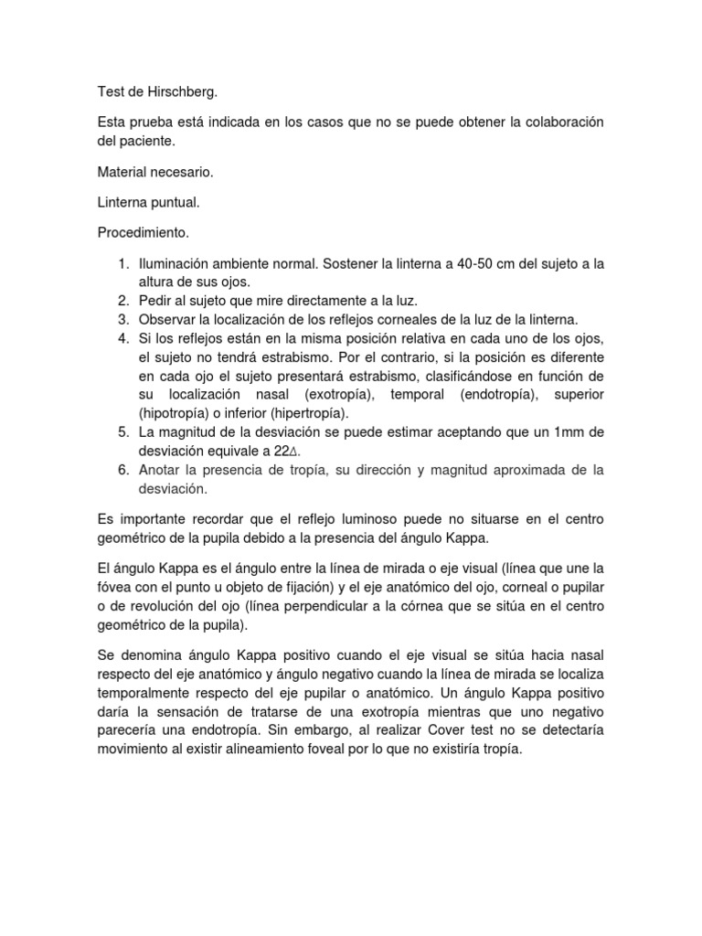 Test de Hirschberg | PDF | Ojo humano | Oftalmología