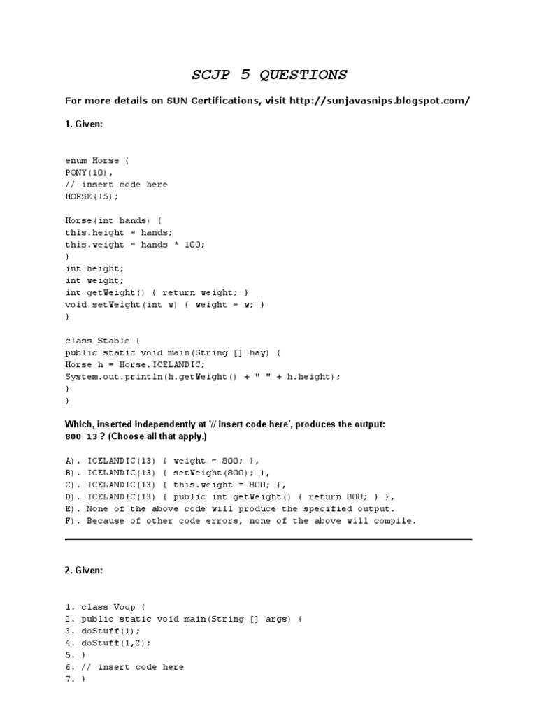 Scjp 5 Questions Solved Pdf C Programming Language Computer Engineering
