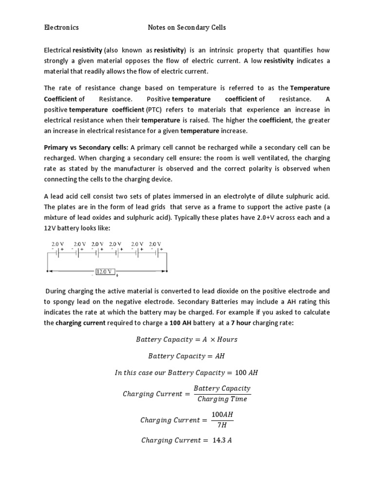 Secondary Cell Notes | PDF