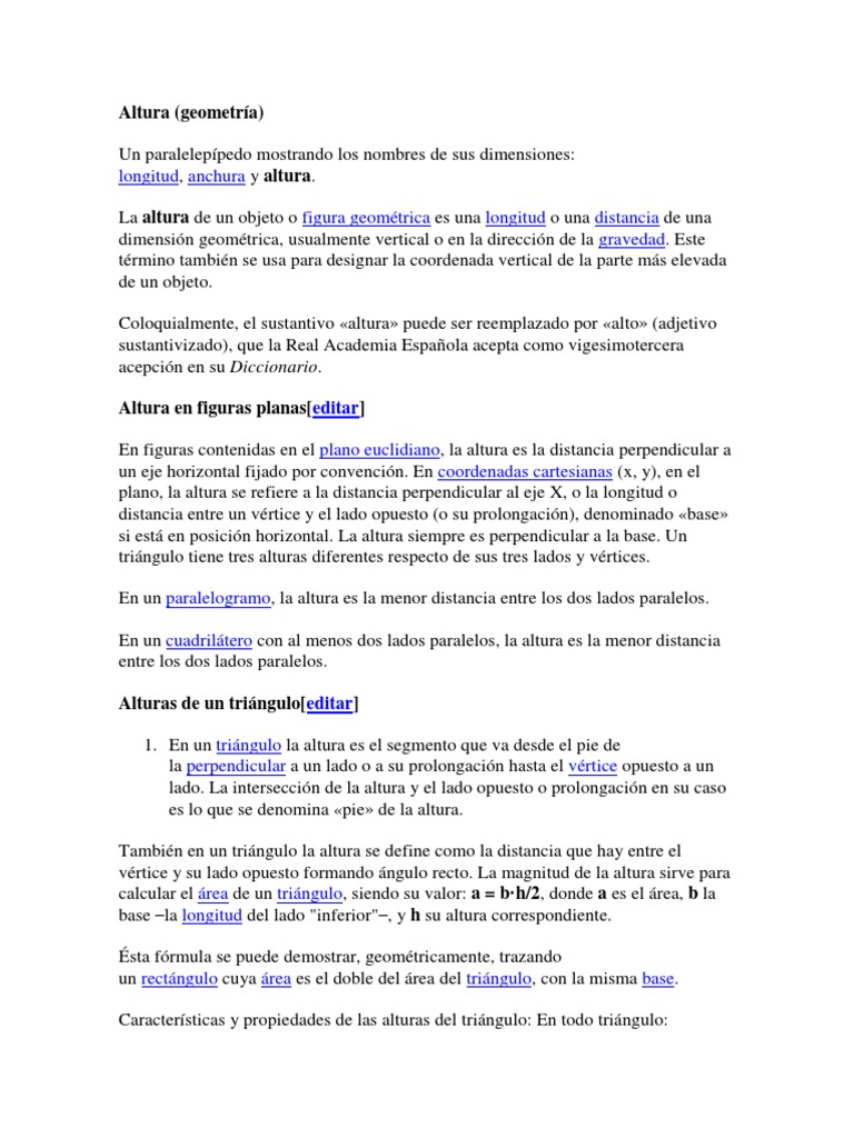 Definición de altura en geometría | PDF | Altura | Triángulo