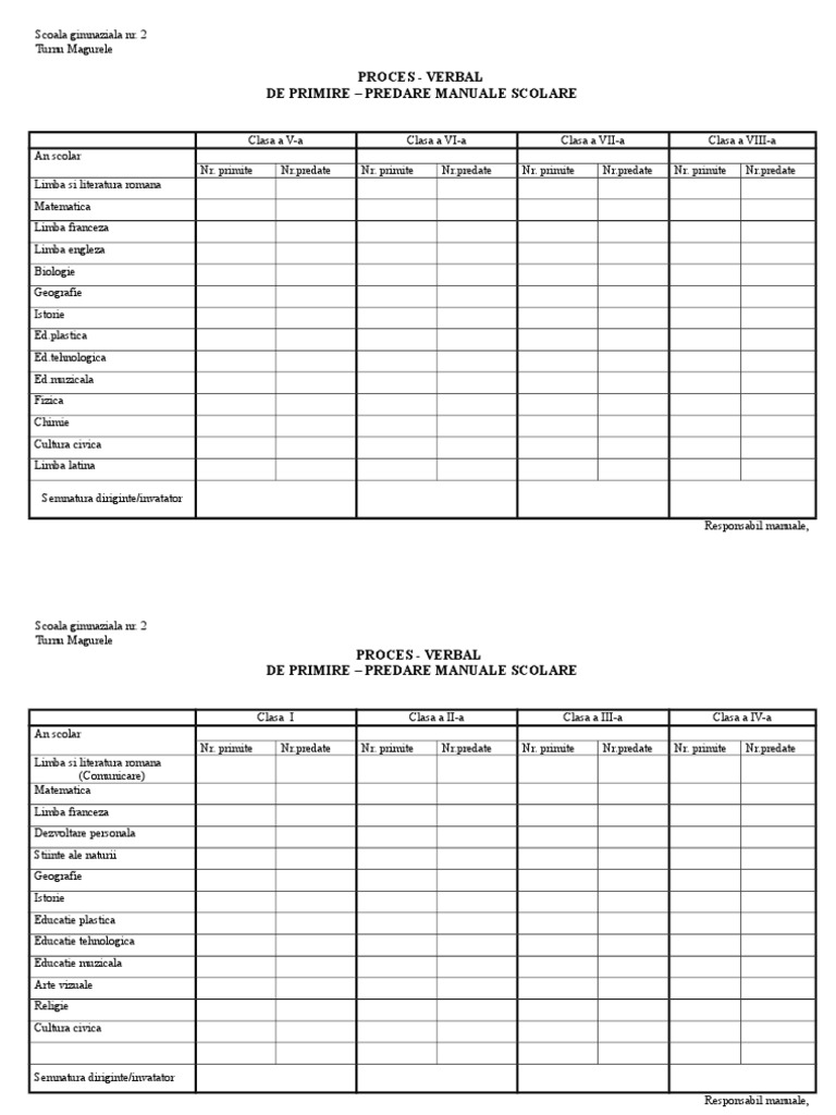 Tabel Manuale Scolare | PDF