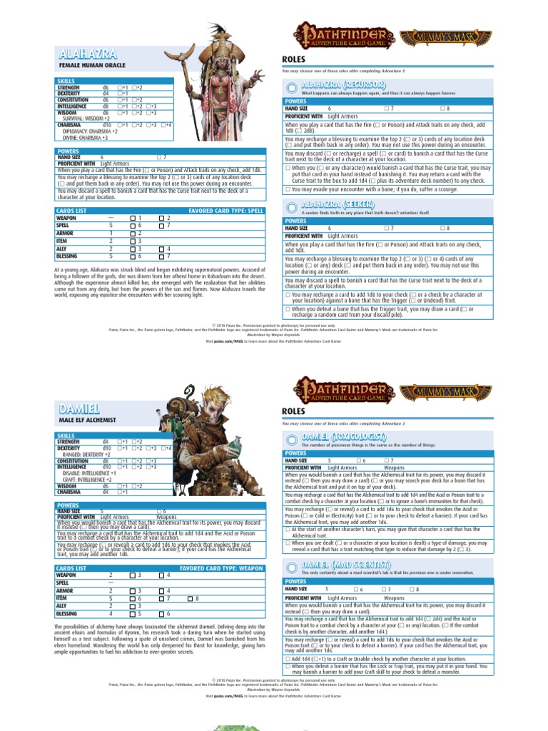 Pathfinder Adventure Card Game - Mummy's Mask Character Sheet | PDF ...