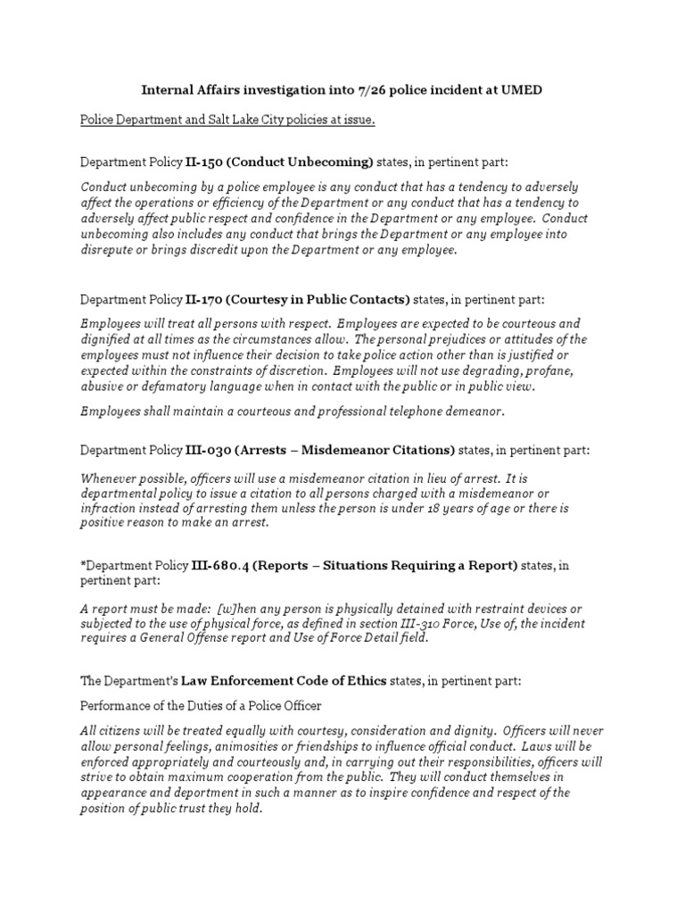 Wubbels Internal Affairs Report PDF | PDF | Discretion | Police