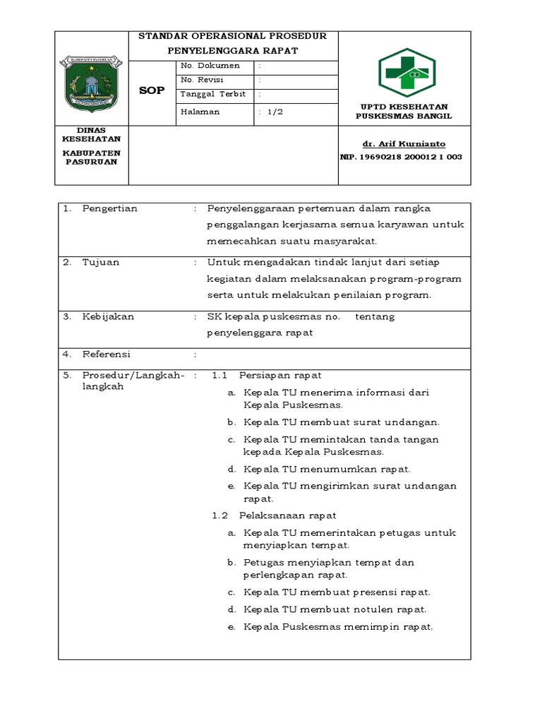 Sop Penyelenggara Rapat | PDF