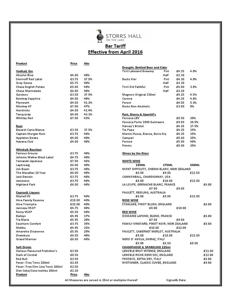 Bar Price List | PDF | Rose | Wine Grape Varieties