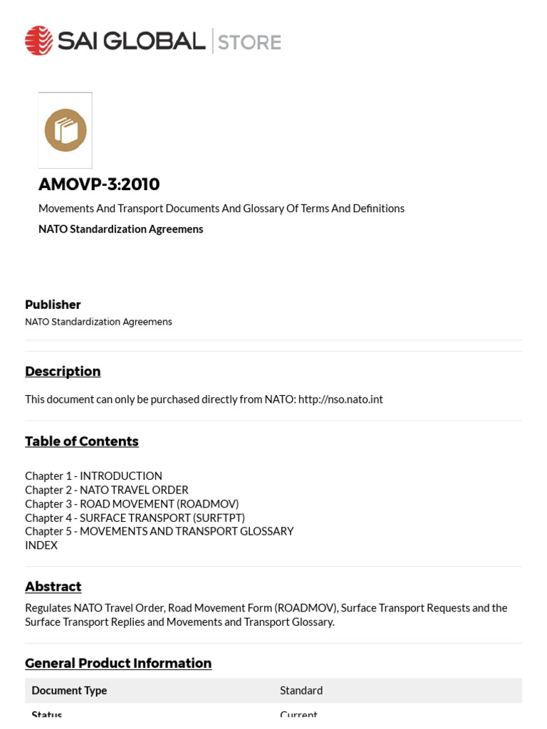 Standardizing NATO Travel Orders, Road Movements, Surface Transport ...