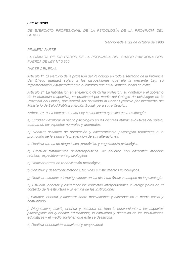Chaco Ley 3203 | PDF | Comisión Europea | Sicología