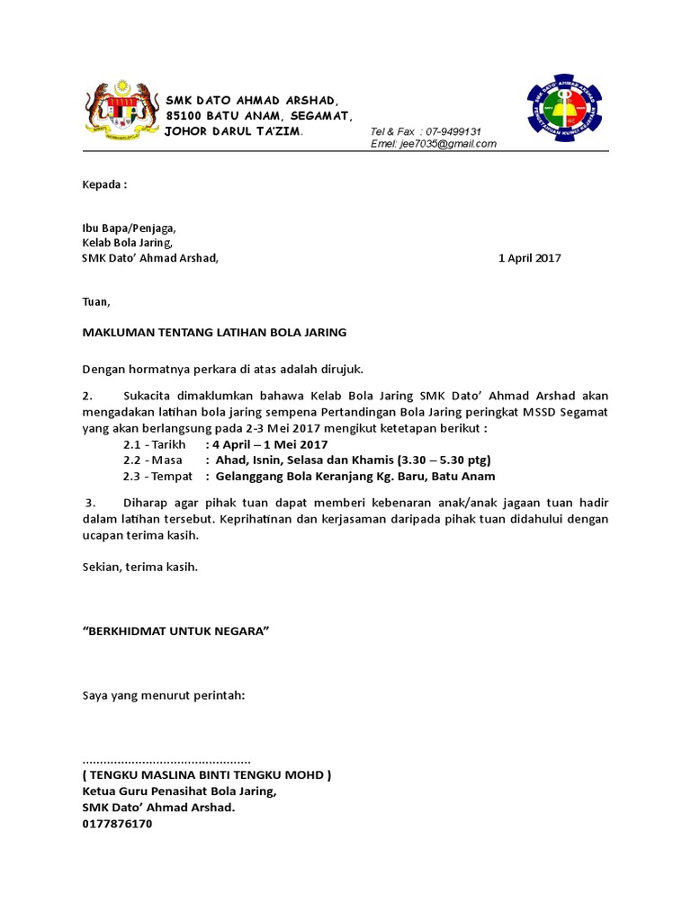 Surat Makluman Ibu Bapa | PDF